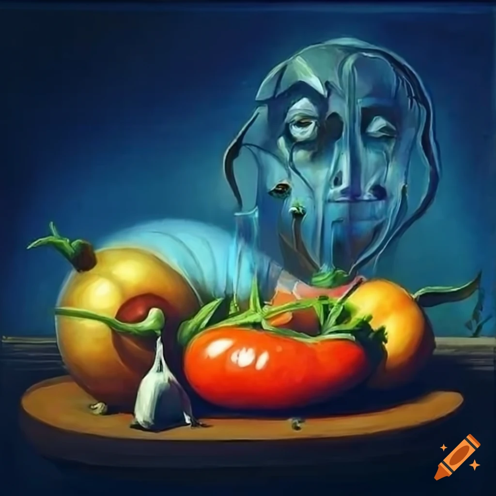 Surreal painting of humanoid veggie people by bresinski on Craiyon