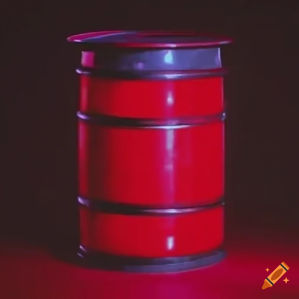 Vintage 90s front view of red metal barrel on Craiyon