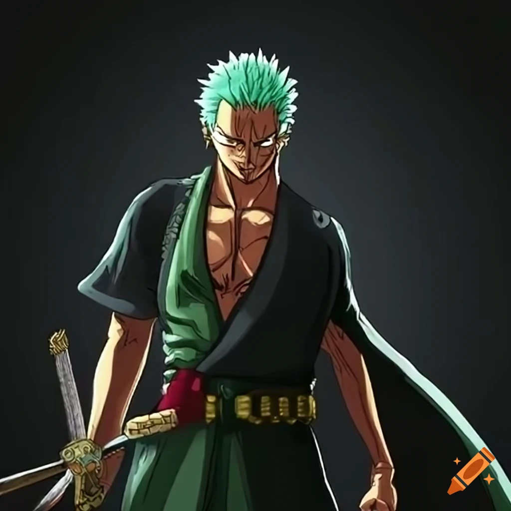 Zoro in his gear 2 outfit with glowing eyes on Craiyon