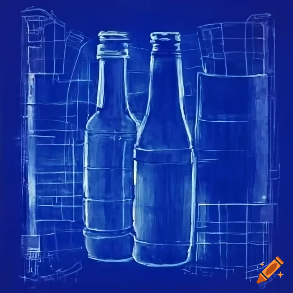 Detailed blueprint scheme of a bottle of beer on Craiyon
