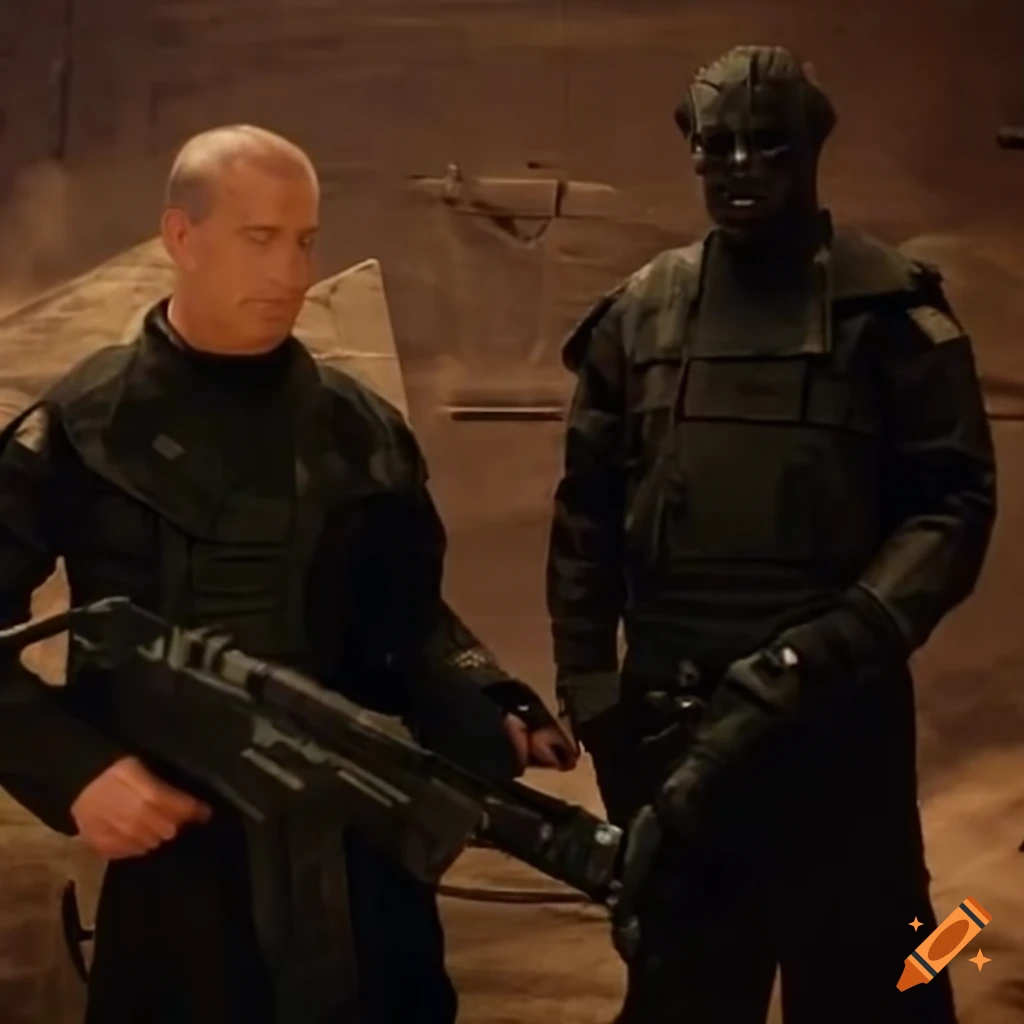 Sg7 team with alien member in black military fatigues on Craiyon