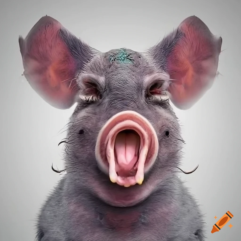 A cartoon illustration of a sour-looking pig with big ears and long ...