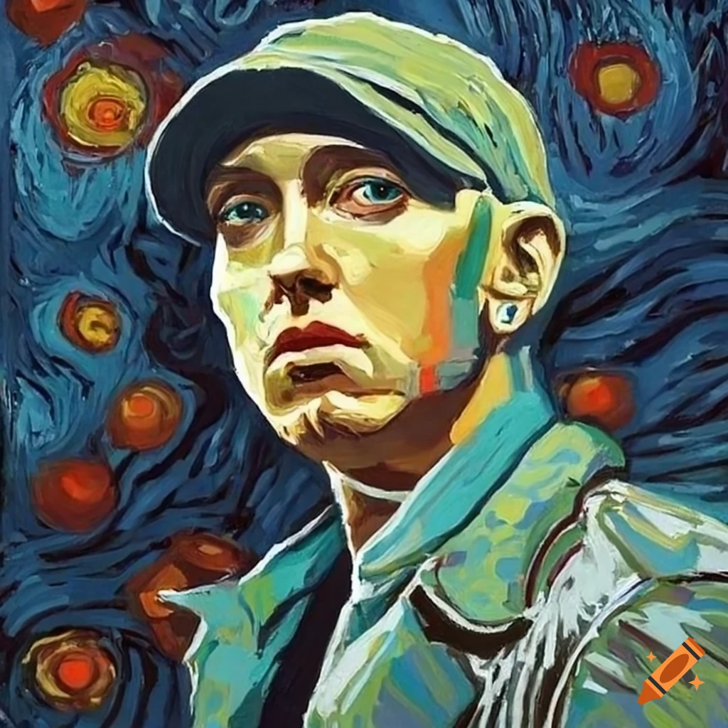 Eminem portrait painted in the style of van gogh on Craiyon