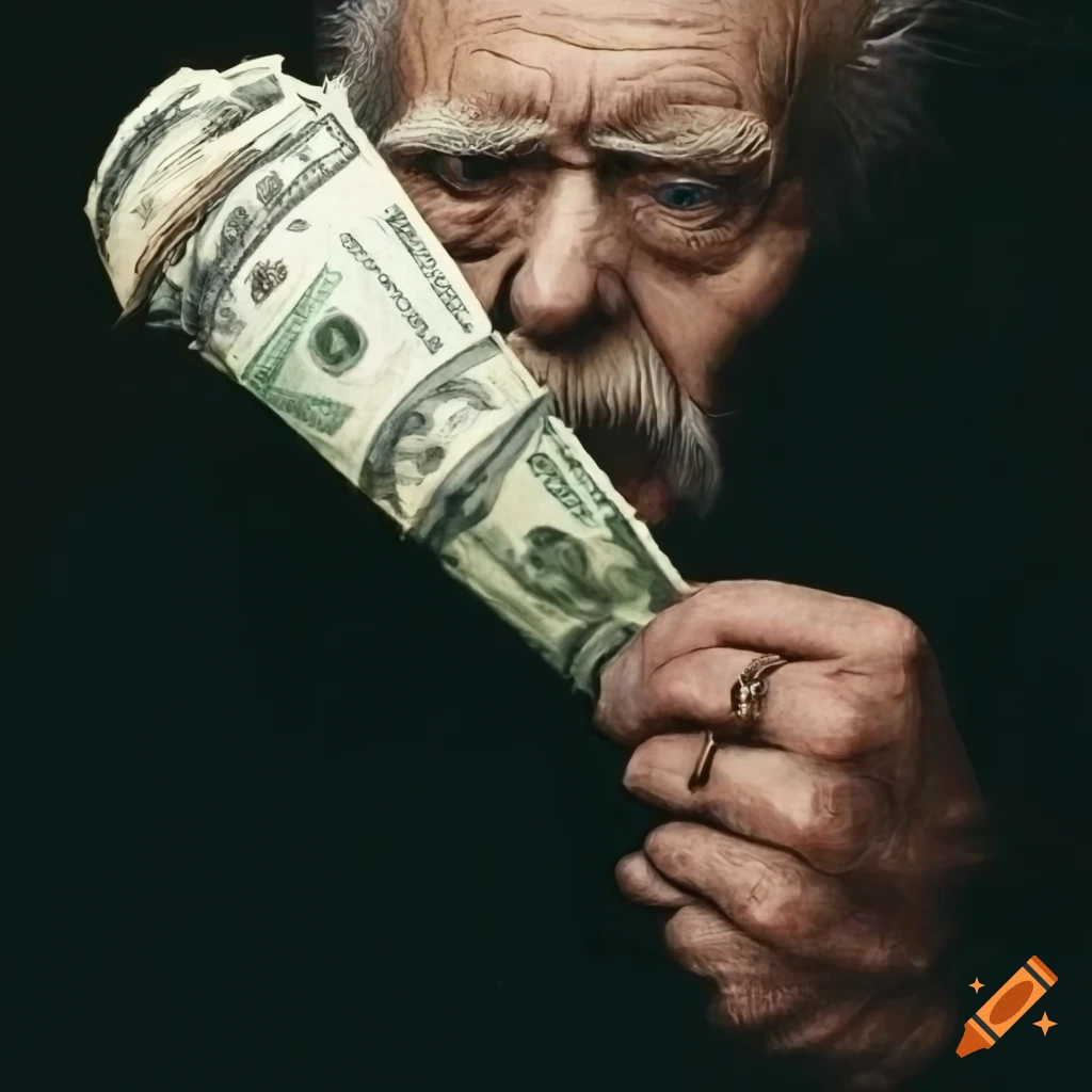 Elderly man holding money with unique headdress on Craiyon