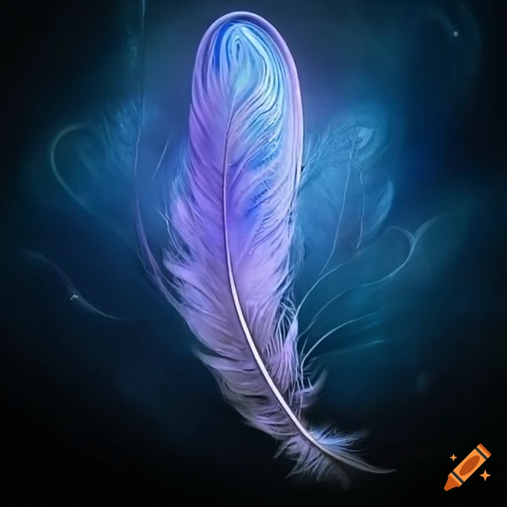 Majestic angelic feather with intricate spirals and swirls surrounded ...