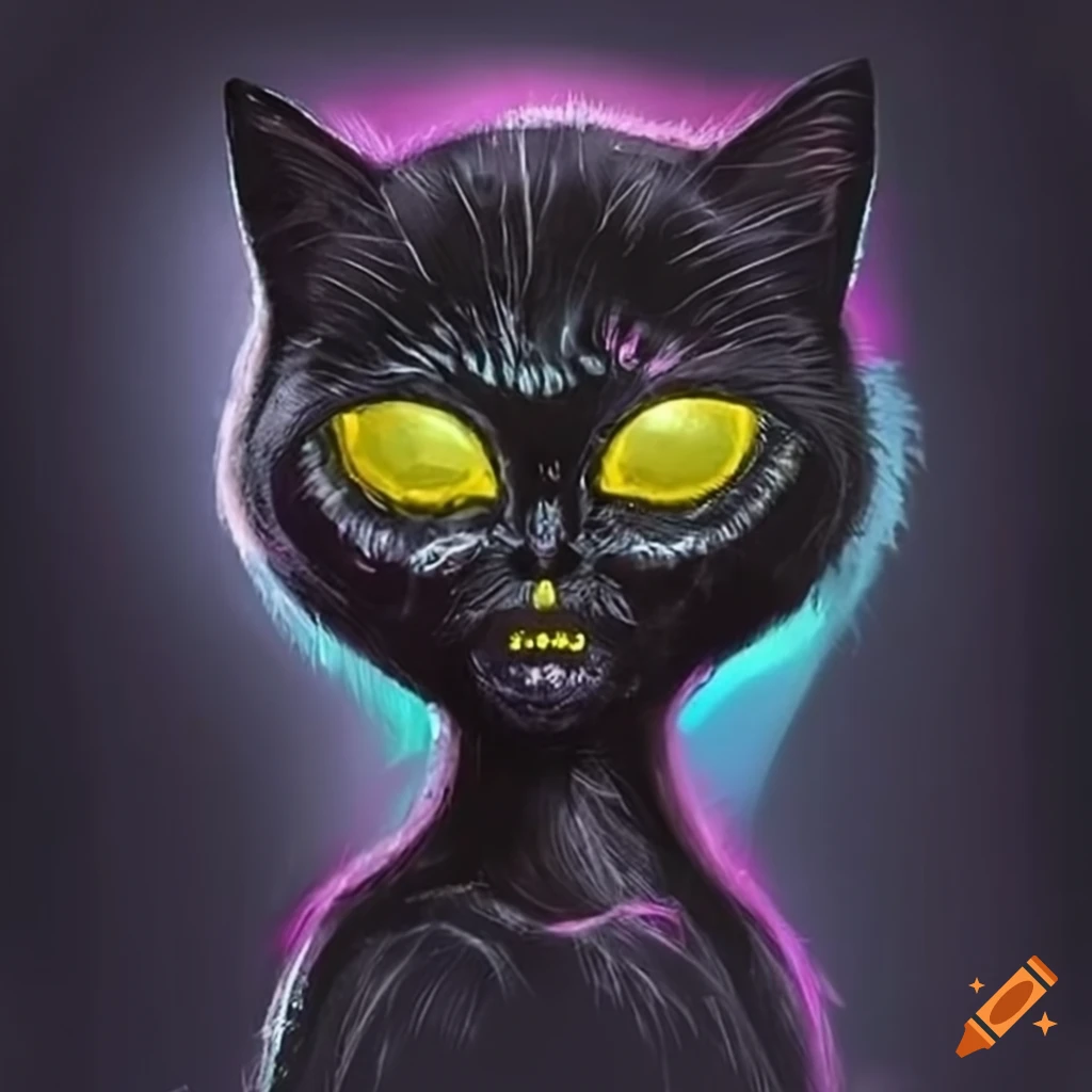 Black cat depicted as an alien creature on Craiyon