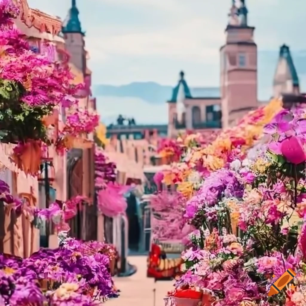 Detailed city covered in flowers during the daytime on Craiyon