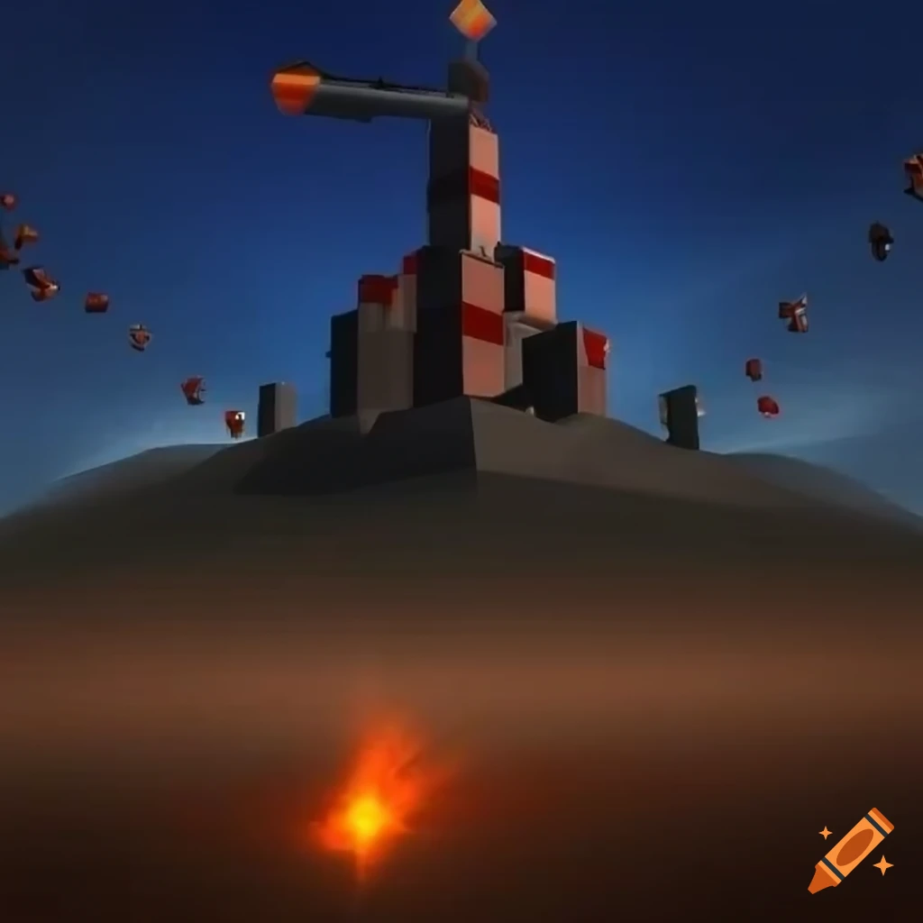 Super mario 64 blasting bullet factory landscape on Craiyon