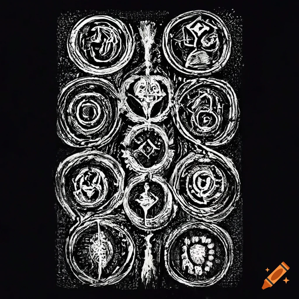 Collection of drawings with mysterious arcane symbols for rituals on ...