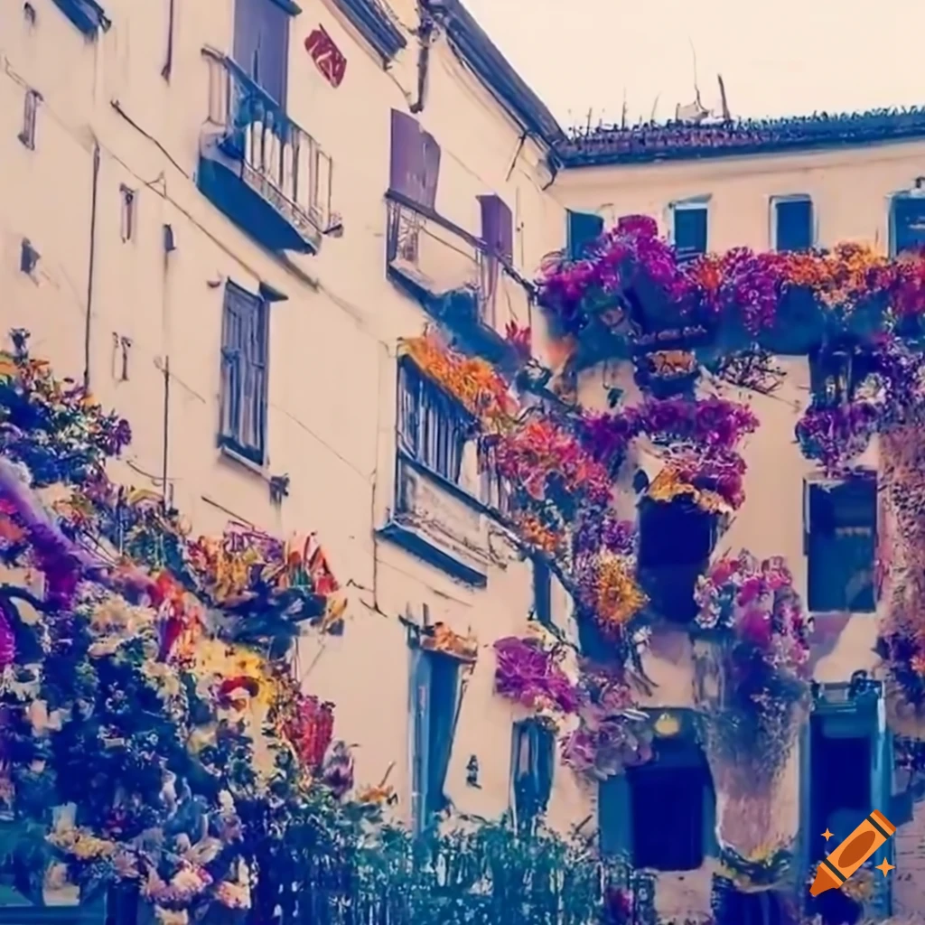 Detailed city covered in colorful flowers in the daytime on Craiyon