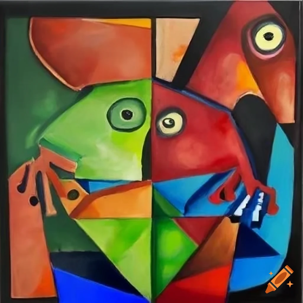 Cubist paintings of frogs on Craiyon