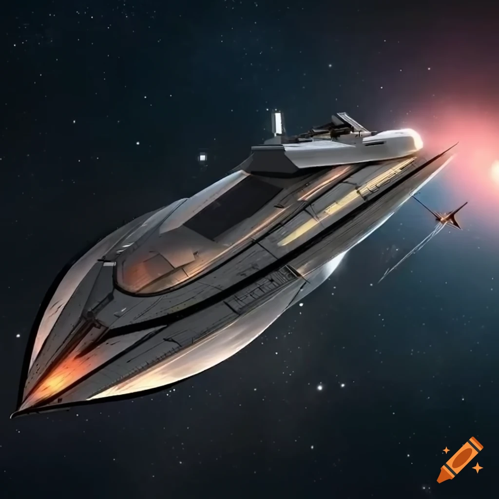 Futuristic space sailing ship between interstellar planets and stars on ...