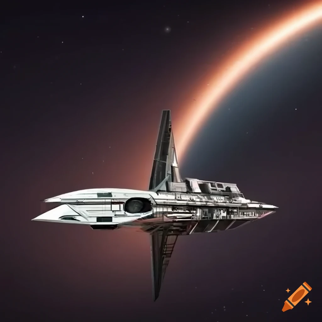 Futuristic space sailing ship among interstellar planets and stars on ...