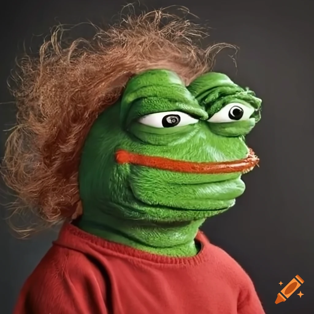 Muppet character pepe in realistic style made of hair on Craiyon