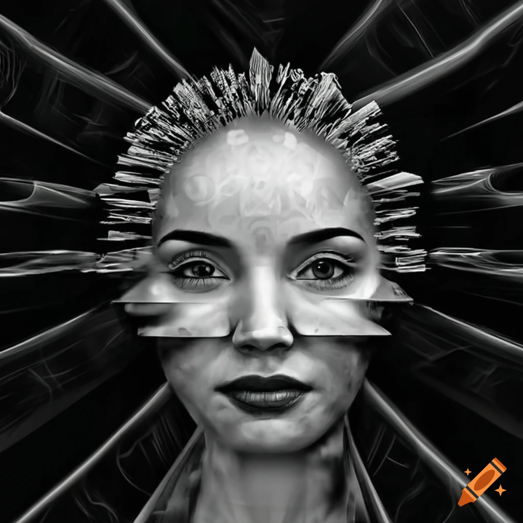 Mesmerizing geometric artwork with infinite reflections in monochrome on Craiyon