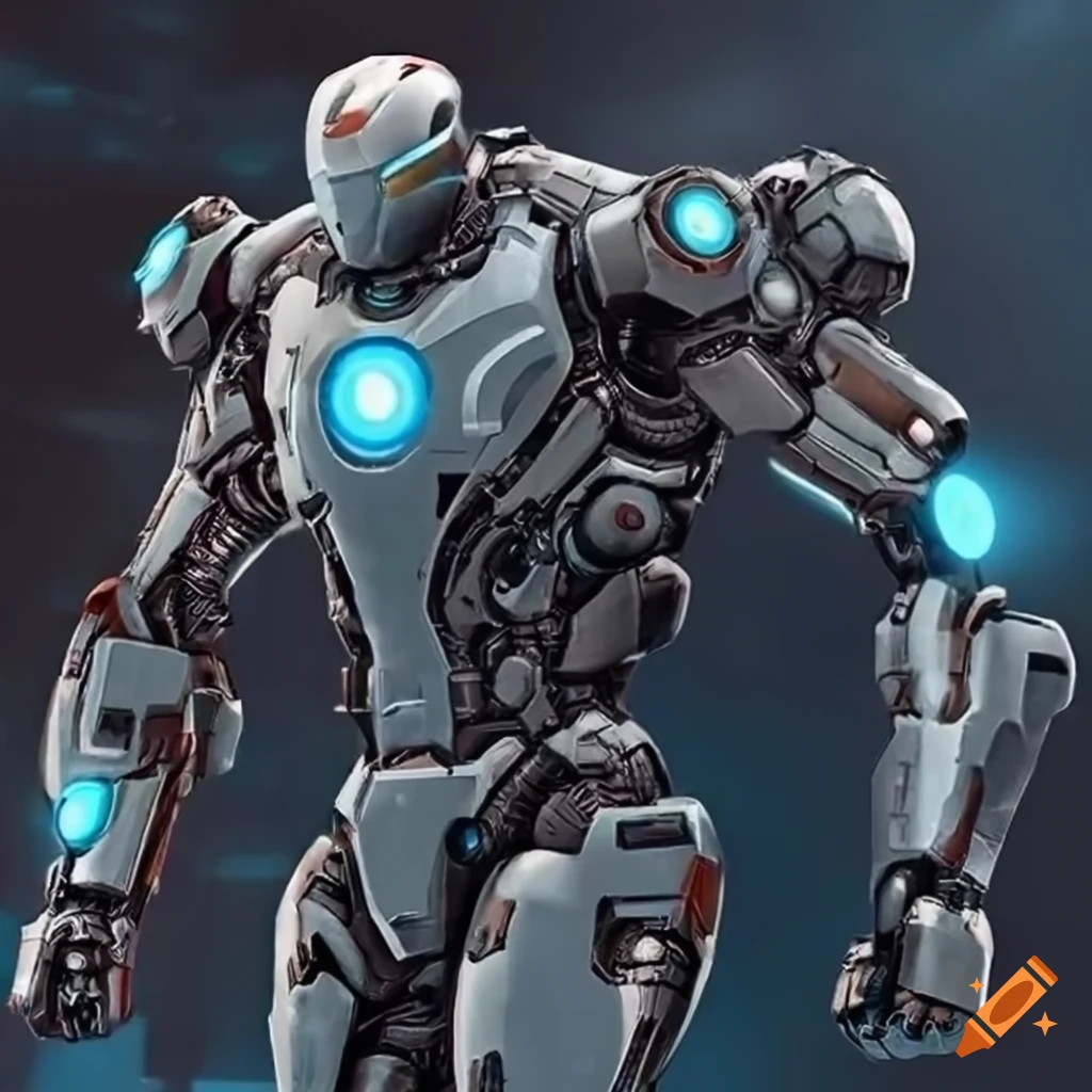 Sleek and powerful mech with athletic lead suit in ironman build on Craiyon