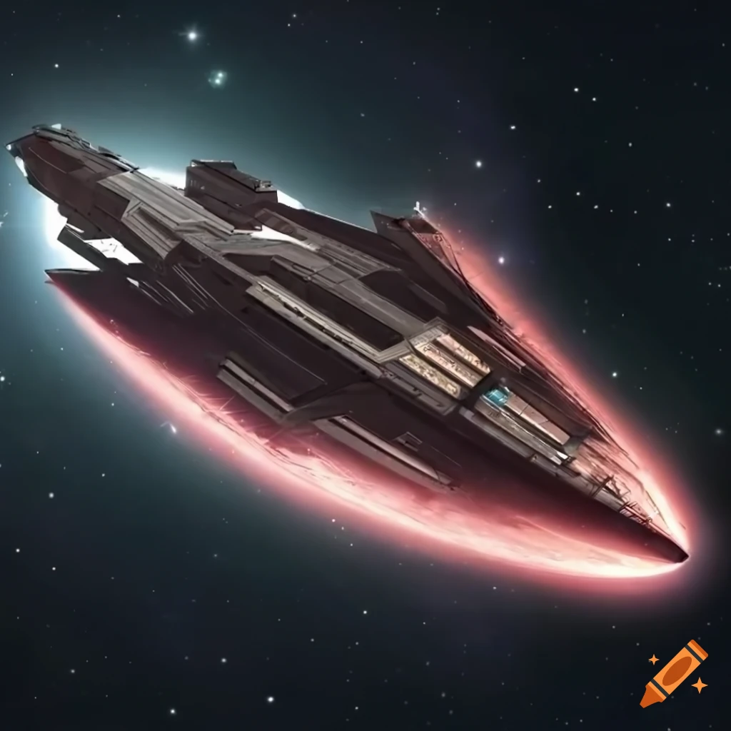 Futuristic space sailing ship between interstellar planets and stars on ...