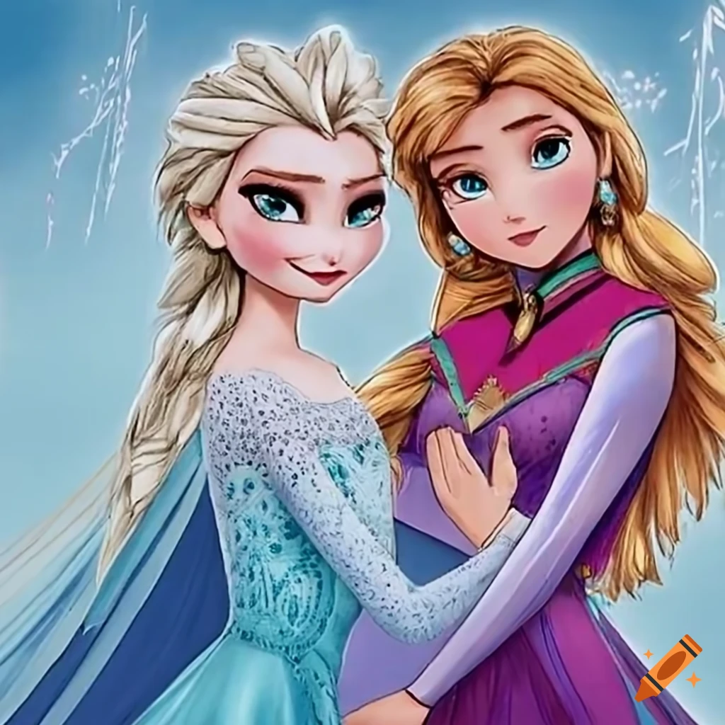 Elsa and anna hug on Craiyon
