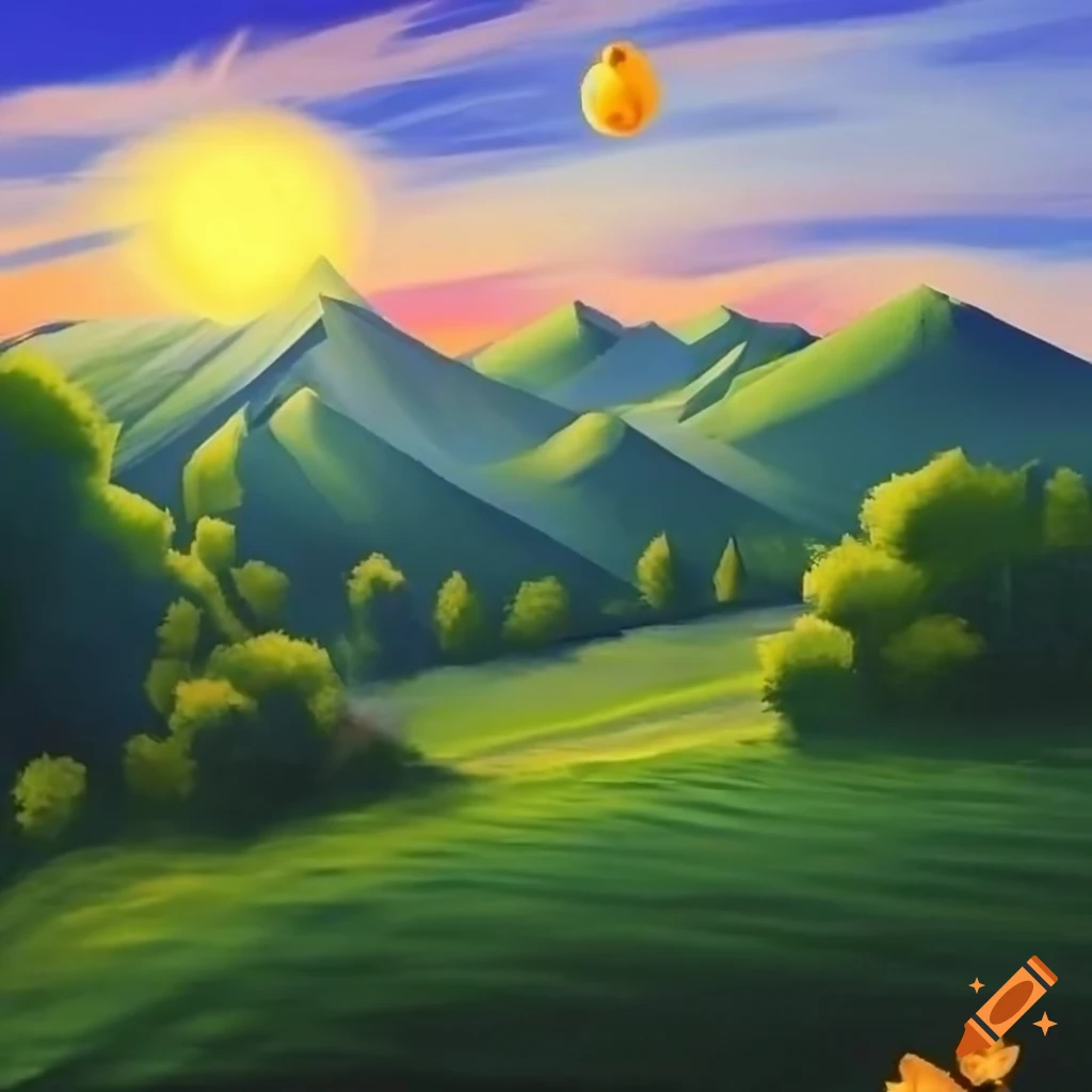 Mario 64 pleasant, pleasant falls landscape on Craiyon