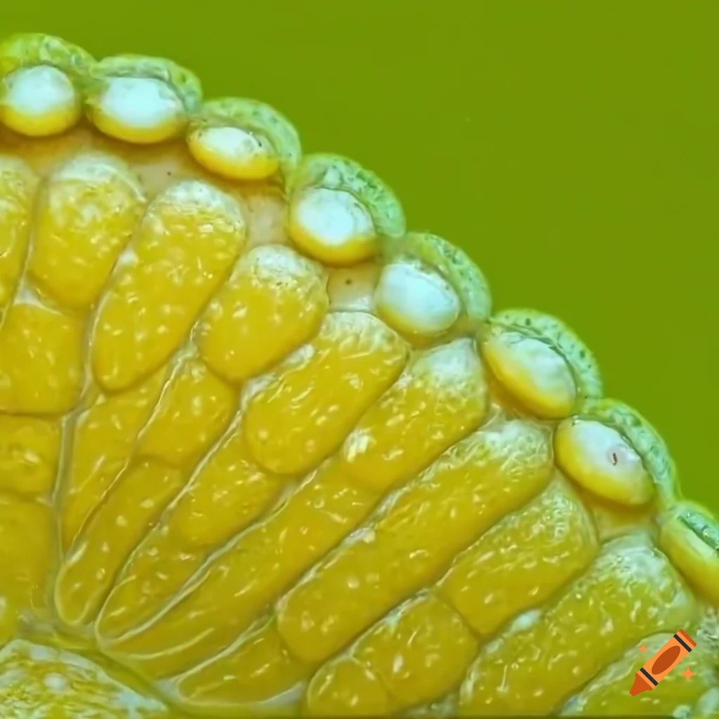 Extreme close up of bright yellow-green citrus fruit skin under a ...