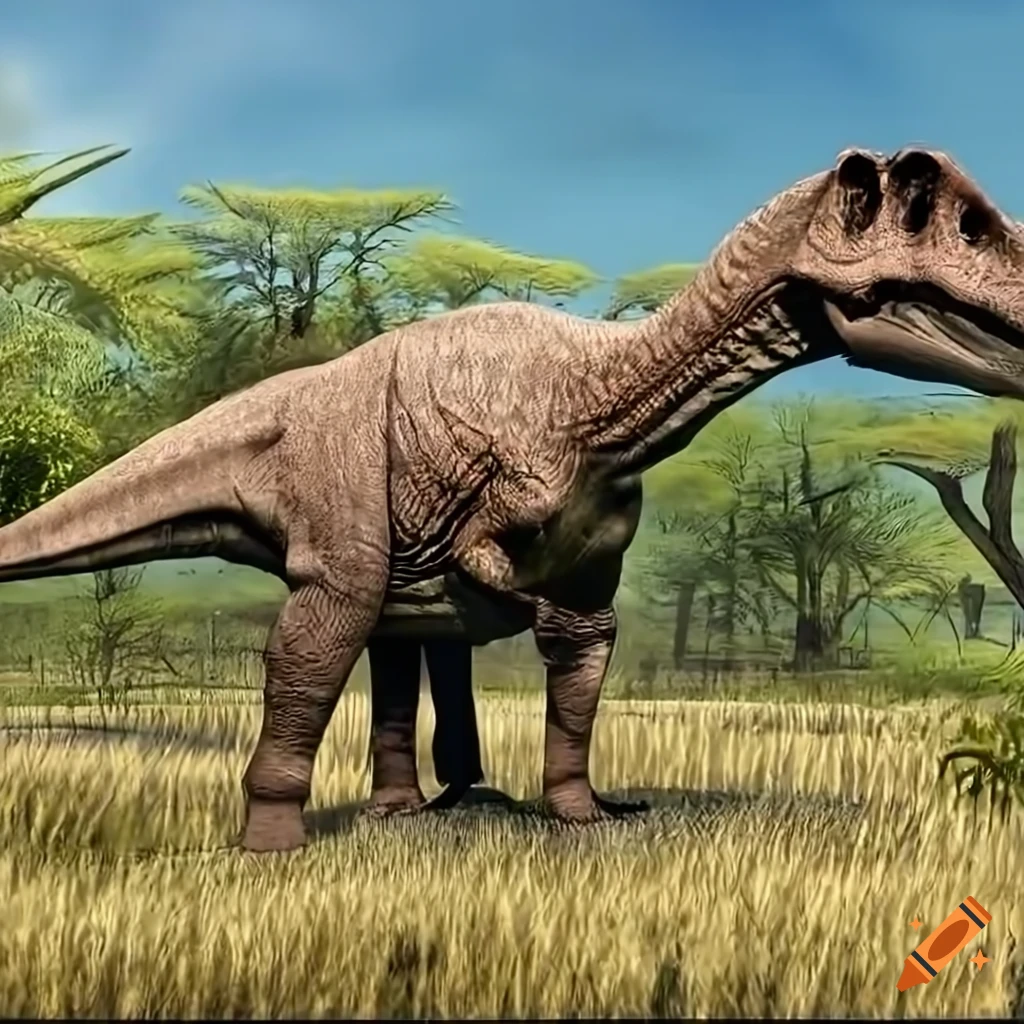 Colorful Hadrosaurus dinosaur with detailed scaly skin in warm morning ...