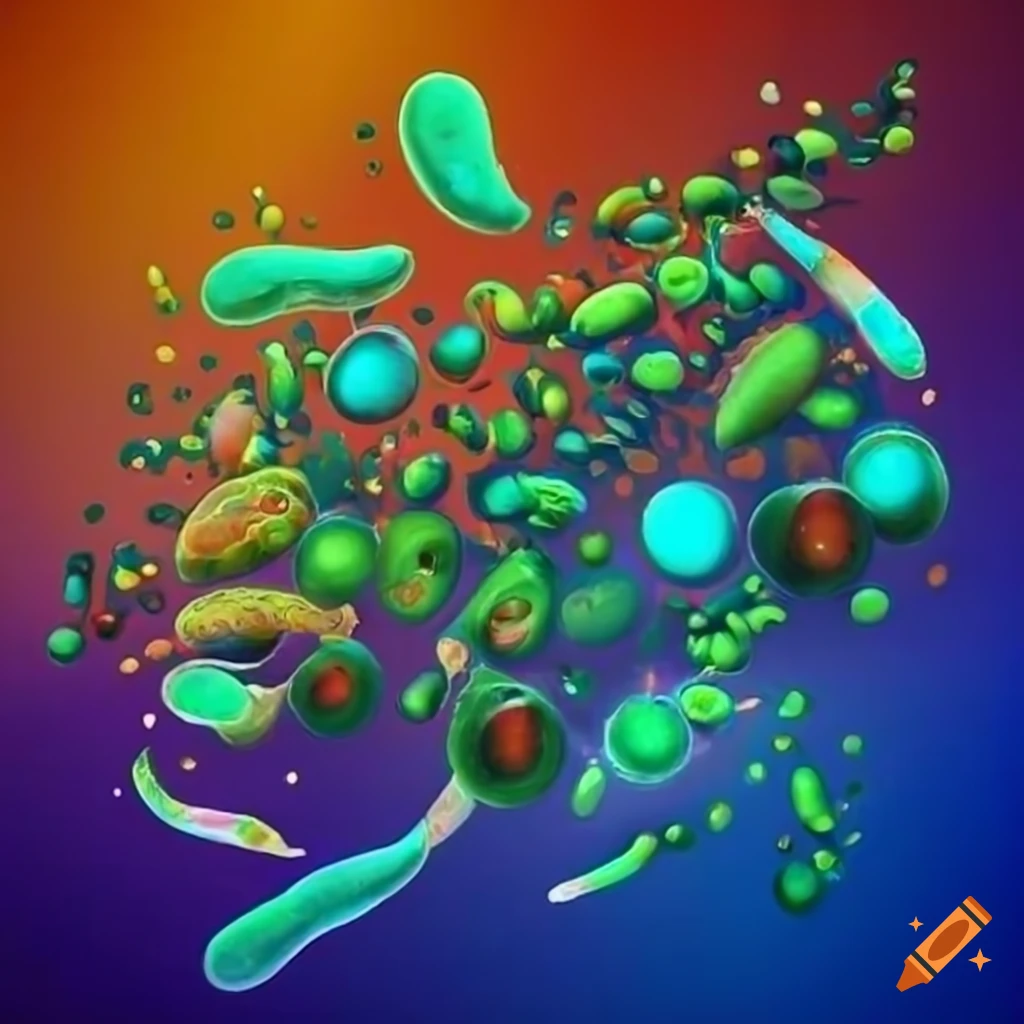 Detailed illustration of microorganisms breaking down organic compounds ...