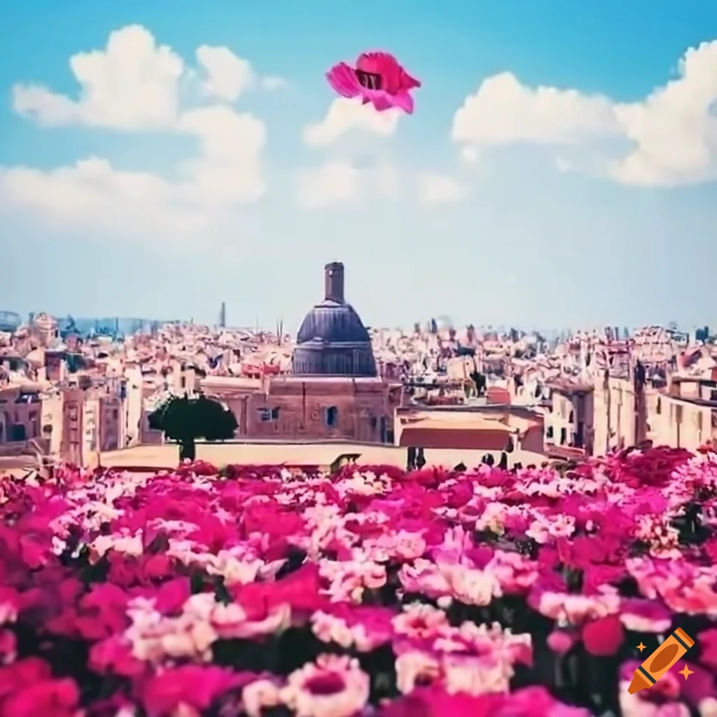 Detailed city covered in flowers during the daytime on Craiyon