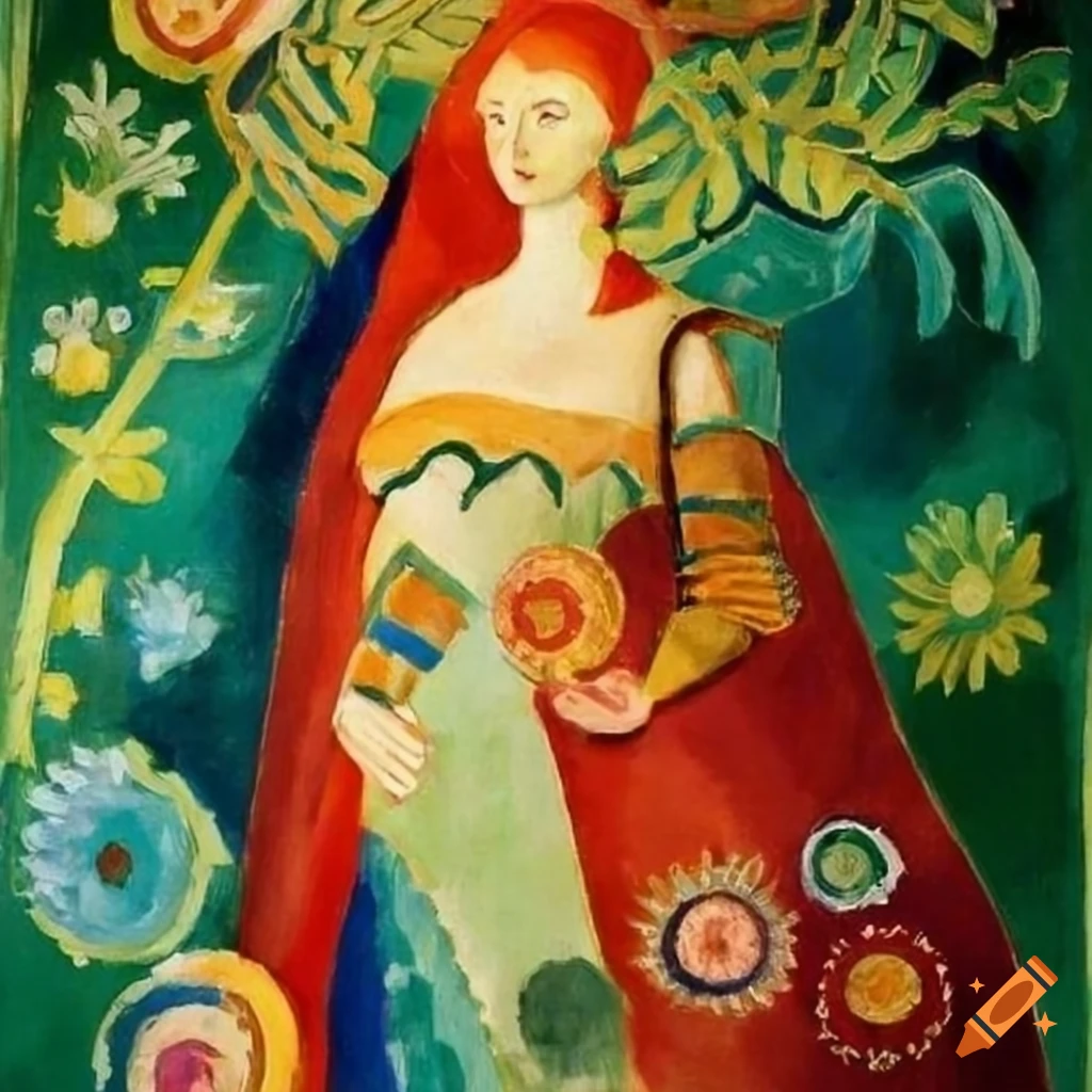 Medieval knight tristan and his beloved isolde surrounded by plant and ...