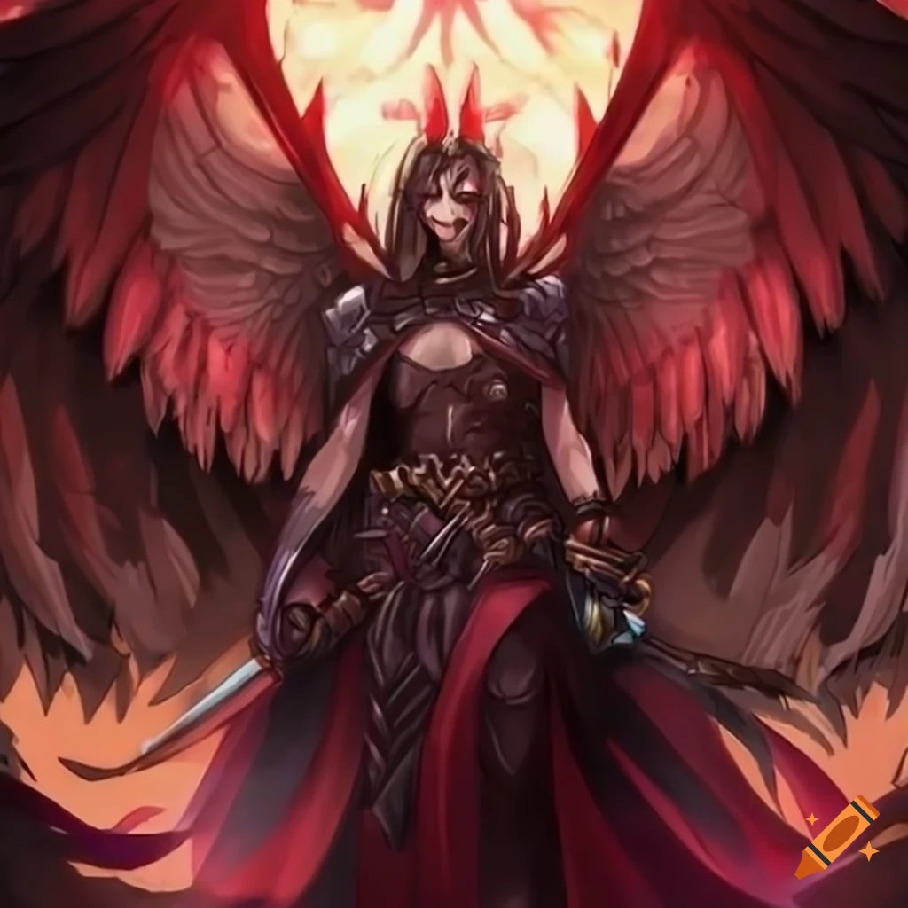 Anime style character with long hammer and angel wings on Craiyon