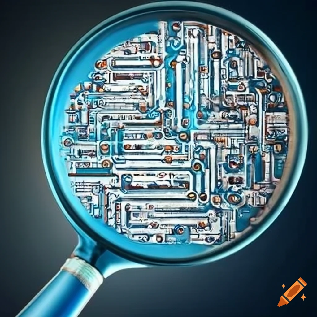 Integrated circuit under magnifying glass on Craiyon
