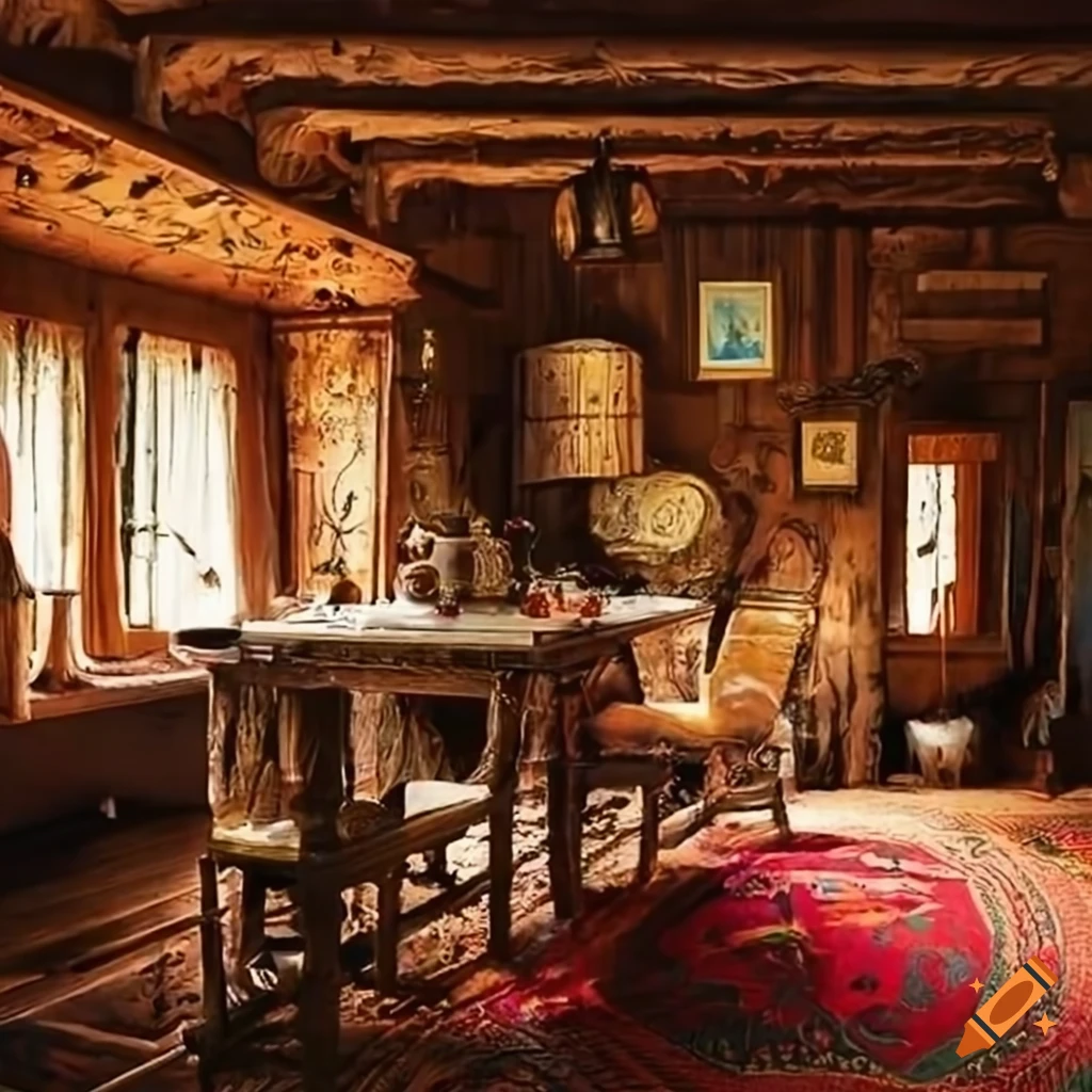 Interior of a vintage romanian cottage on Craiyon