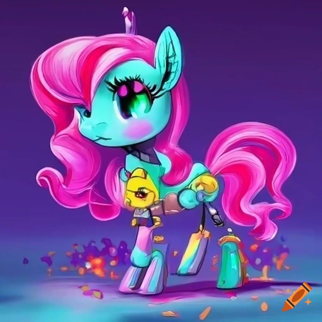 Colorful and detailed artwork of a cute my little pony robot on Craiyon