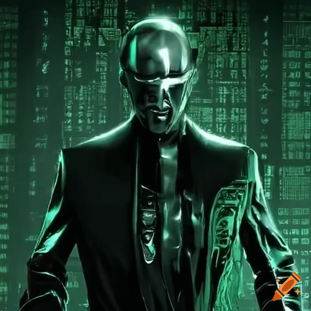 Cyberpunk man with headband over mouth in matrix style on Craiyon