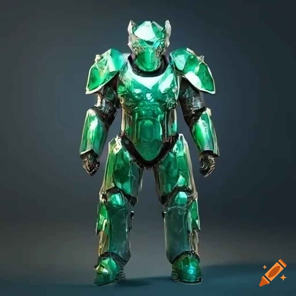 Intense and powerful full-body power armor made of emerald crystals on ...