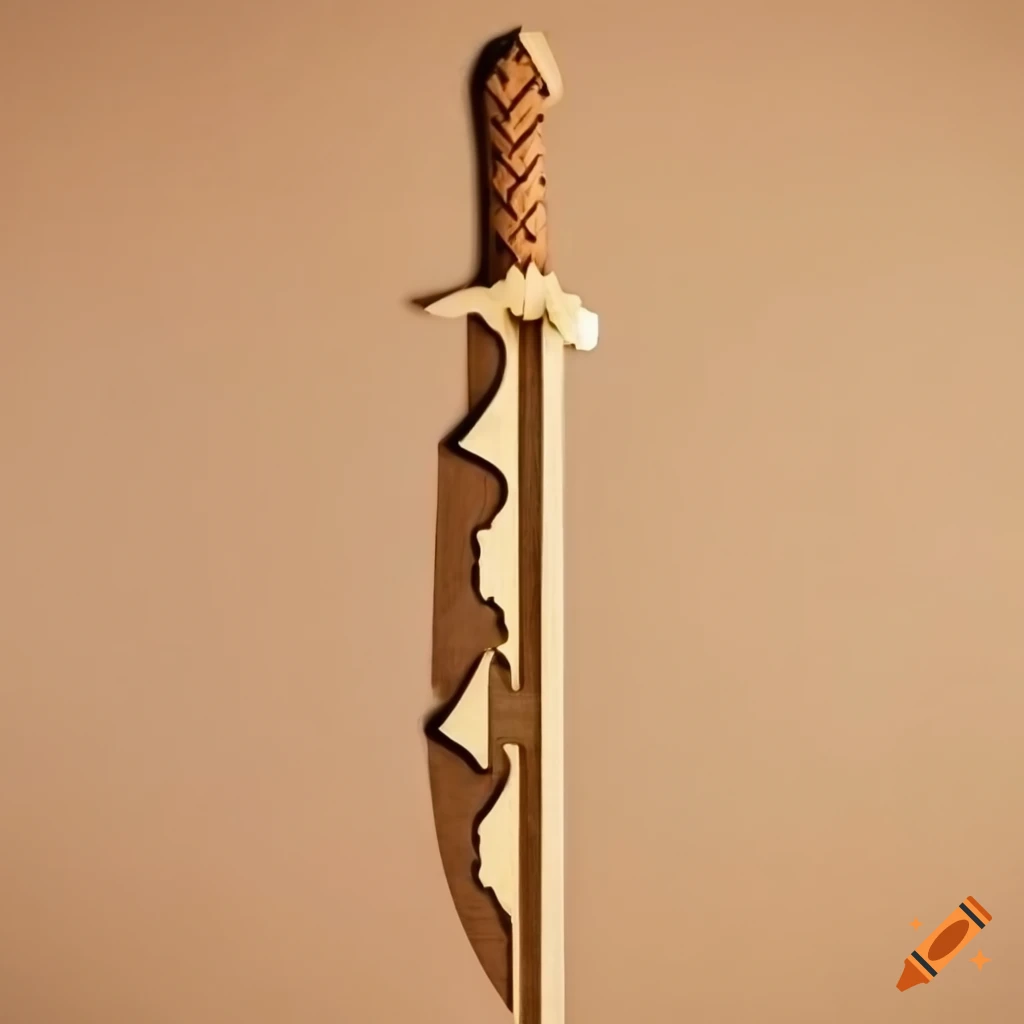 Layered laser cut plywood sword with zigzag shape on Craiyon