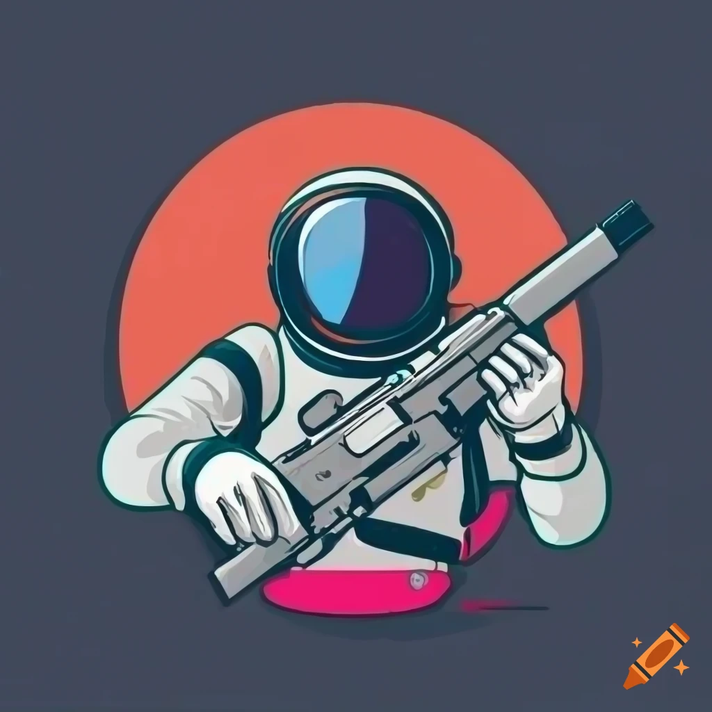 Astronaut holding a gun square logo with a bold s overlay in the middle ...