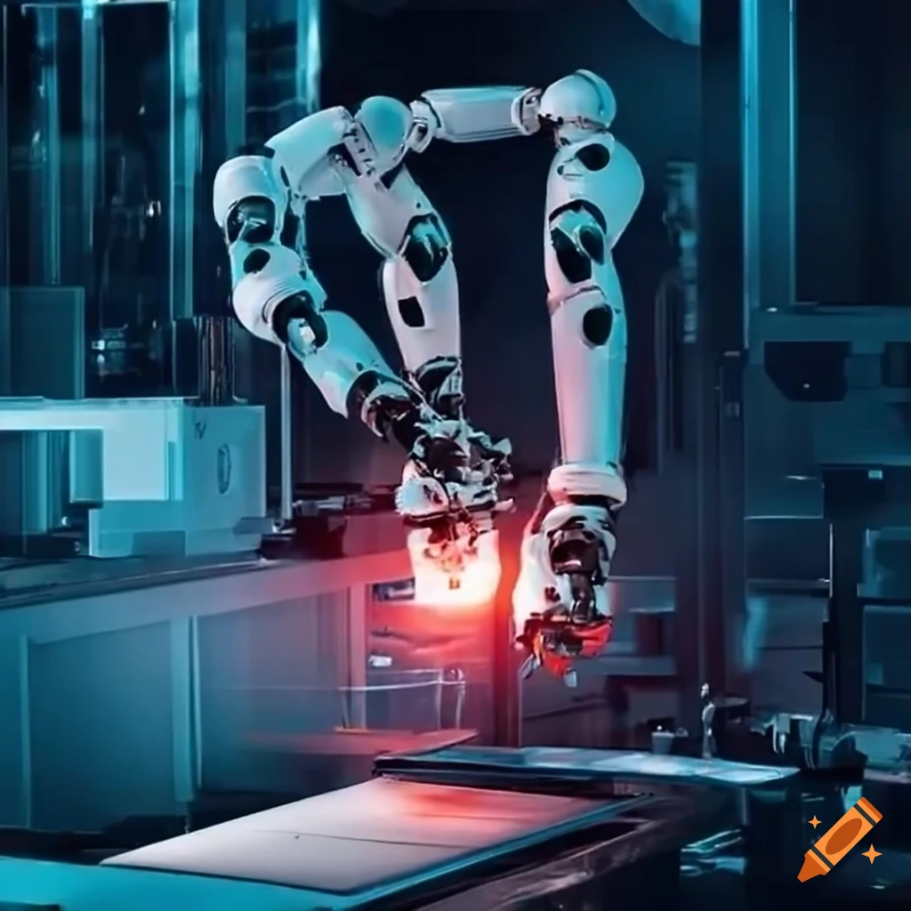 Robot performing quality control on automotive bumpers manufacturing ...
