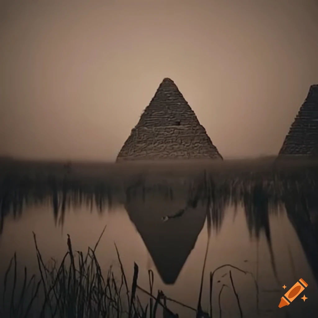 Pyramid of Amenemhat II in a swampy landscape on Craiyon