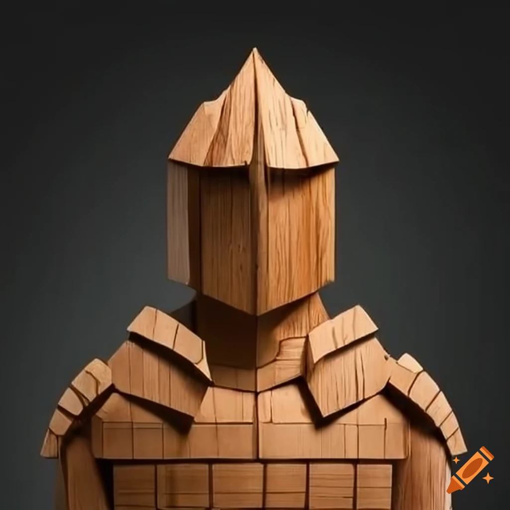 Giant wooden statue adorned with wooden brick armor on Craiyon
