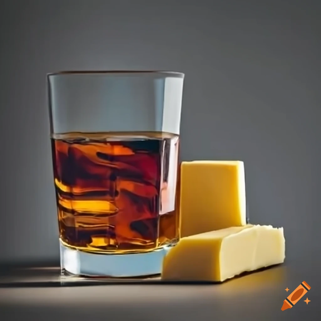 Stick of butter holding a glass of whiskey on Craiyon
