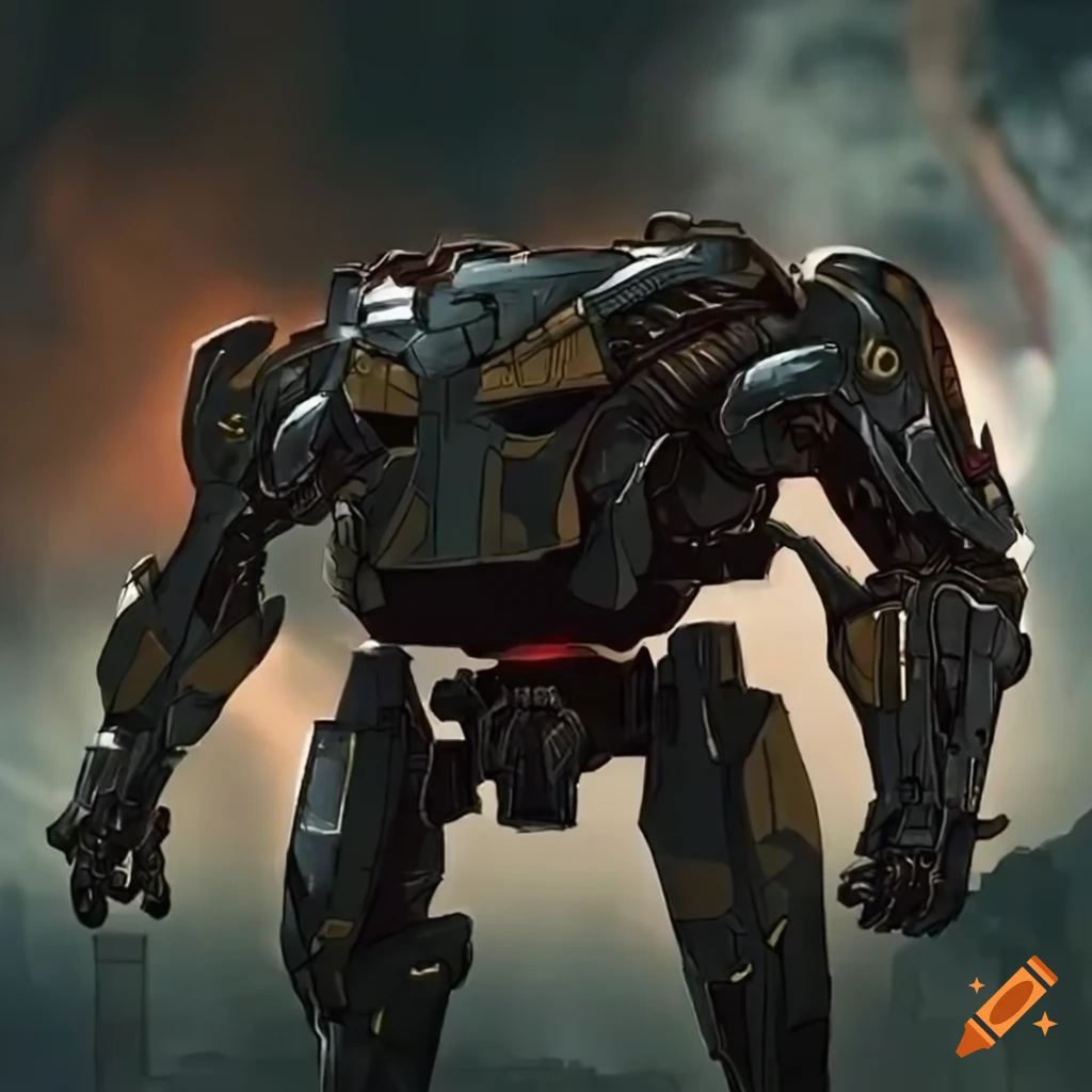 Sleek and powerful mech suit with intricate design and athletic lead ...