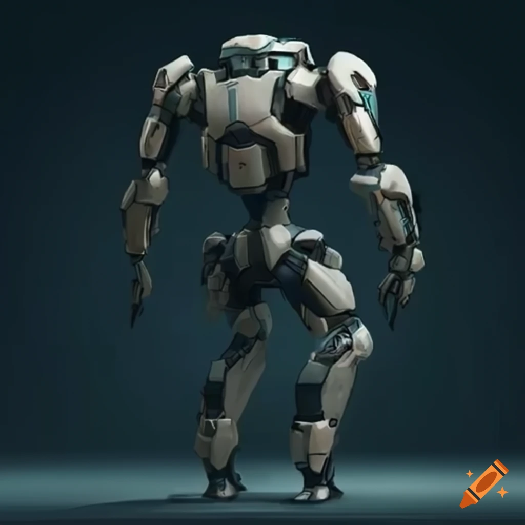 Sleek and powerful mech suit with an athletic lead character, technical ...
