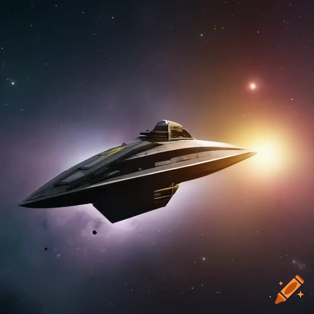 Futuristic space sailing ship among interstellar planets and stars on ...