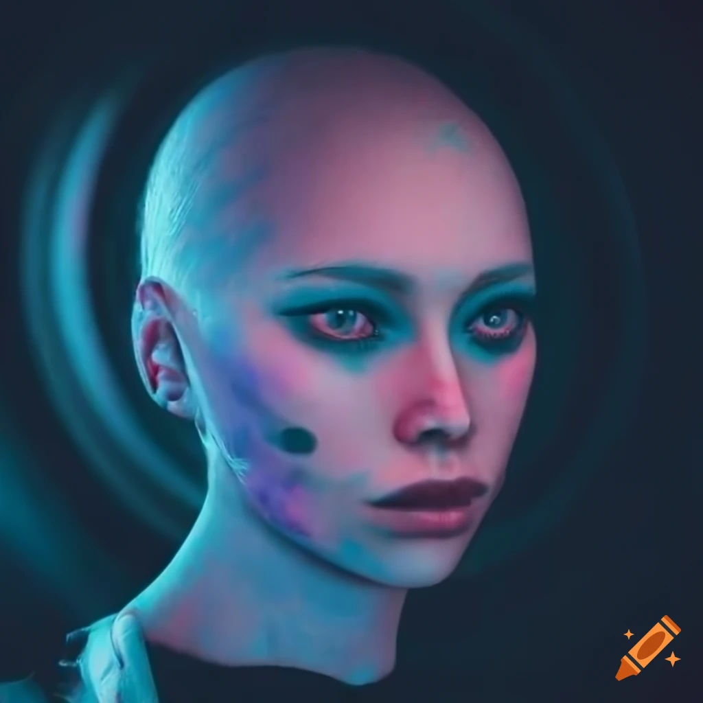 Front view of woman with ribbed tubes in a cyberpunk setting on Craiyon