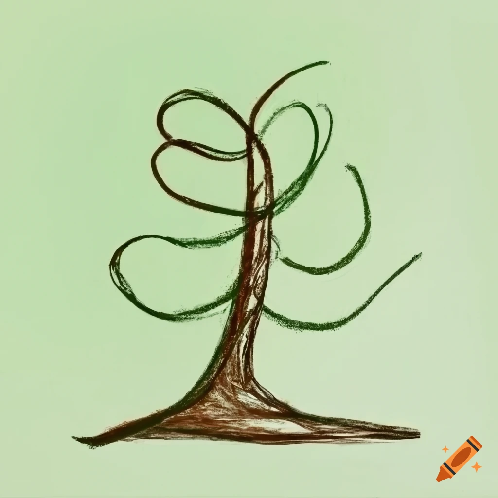 Green and brown scribble tree on white background on Craiyon