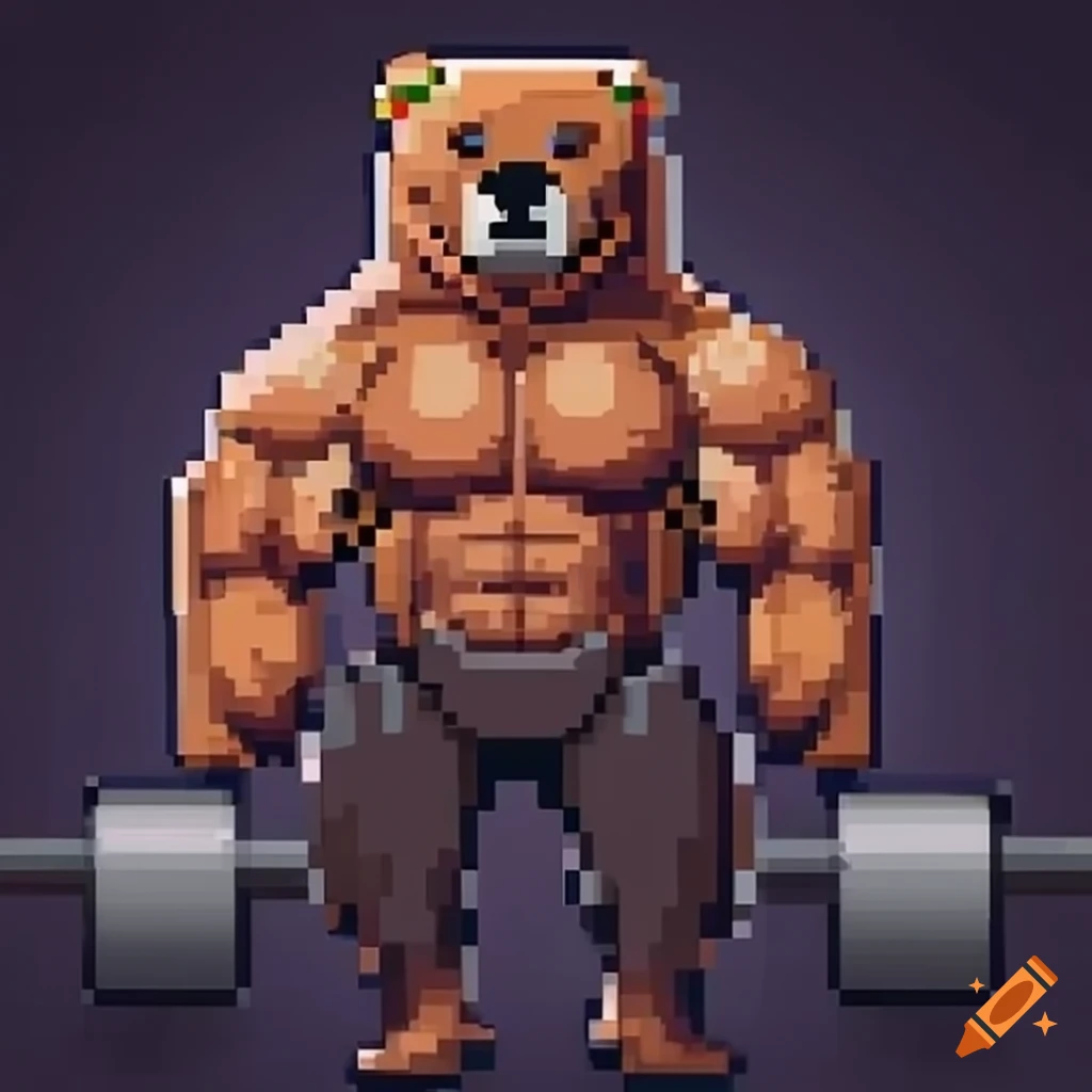 Pixelated muscular bear working out at the gym on Craiyon
