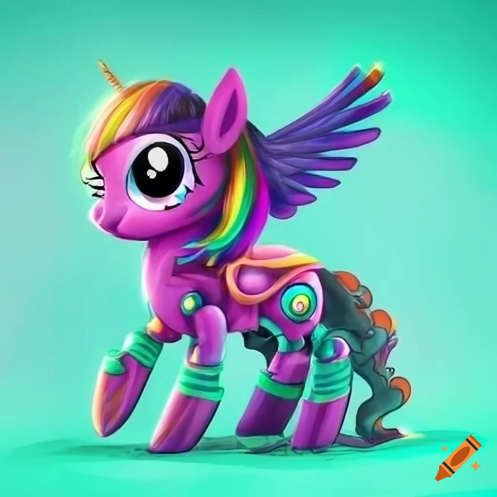 Colorful and detailed artwork of a cute my little pony robot on Craiyon