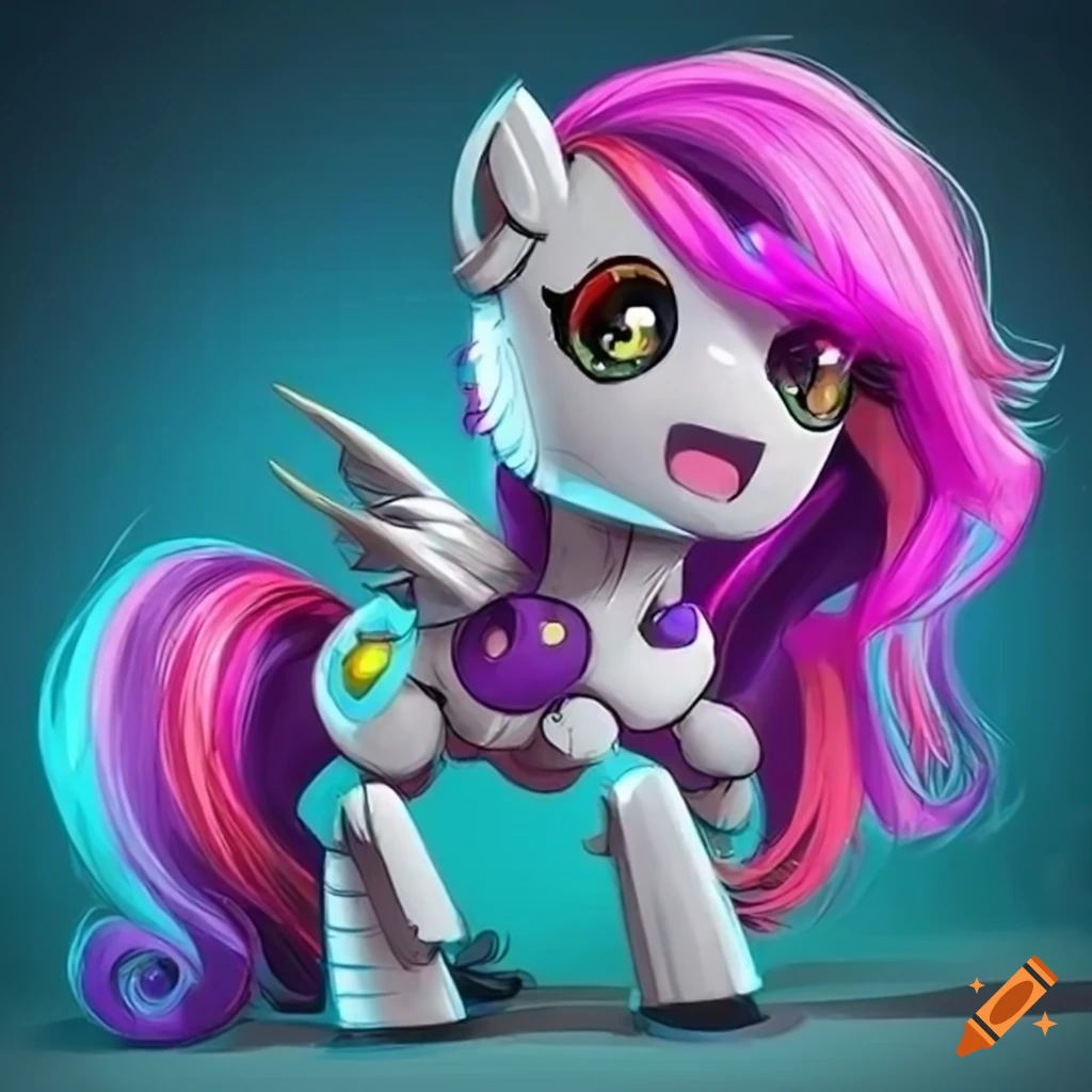 Colorful and detailed artwork of a cute my little pony robot on Craiyon