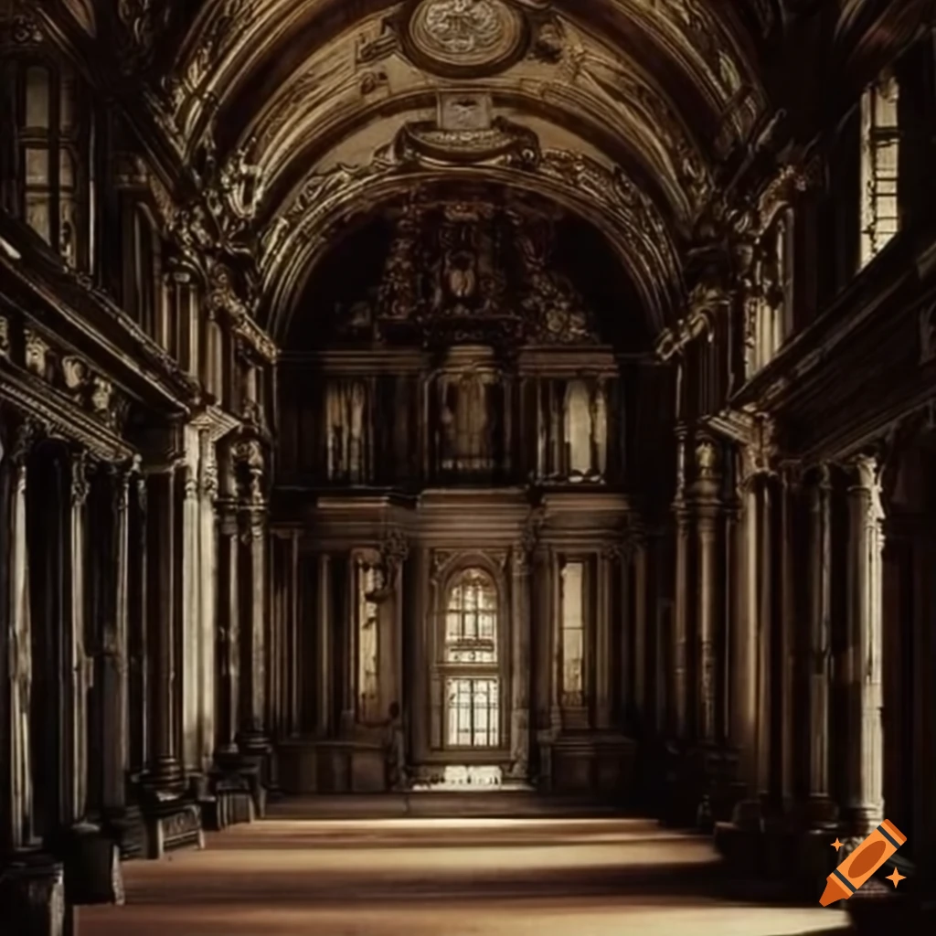 Main hall in a dark academia setting on Craiyon