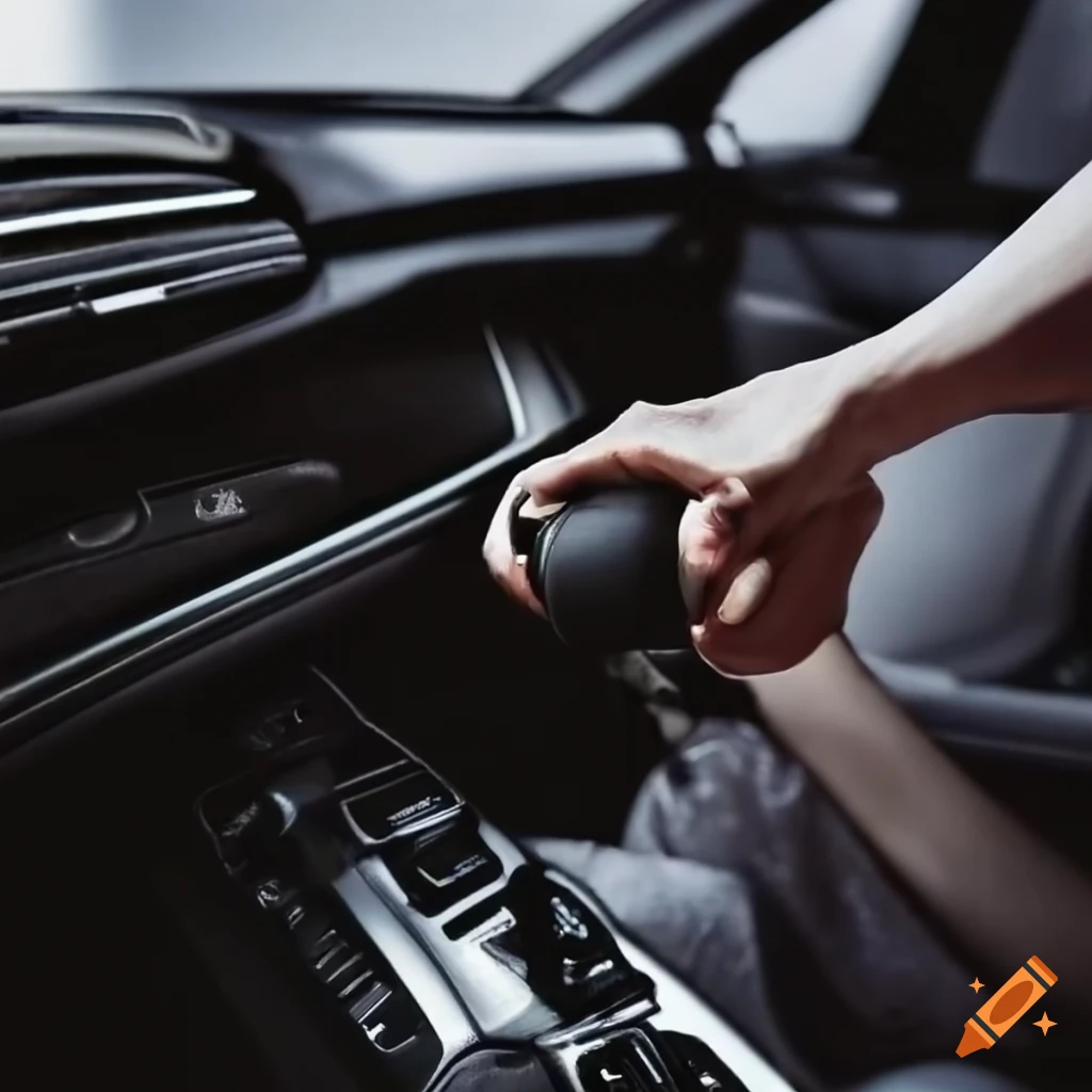Hand operating a car manual gear shift lever on Craiyon